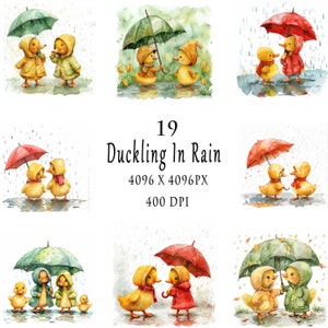 Duckling With Umbrella Clipart, Rain Clipart, 19 High Quality Jpgs ...