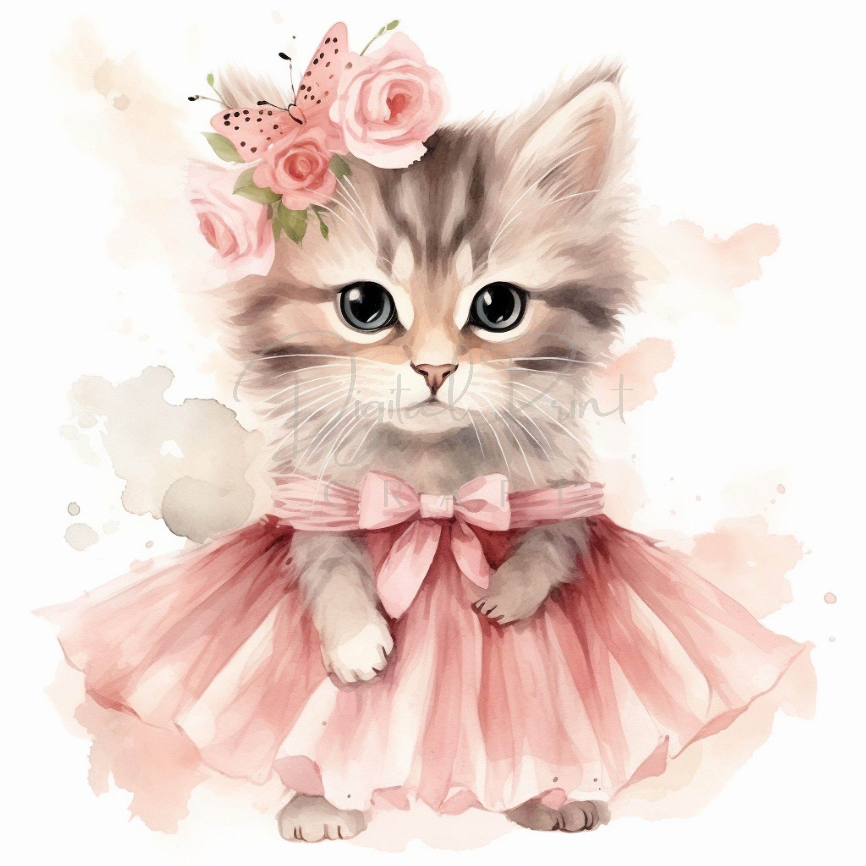 Kitten Princess Clipart, Flower Cat Clipart, 10 High Quality Jpgs ...
