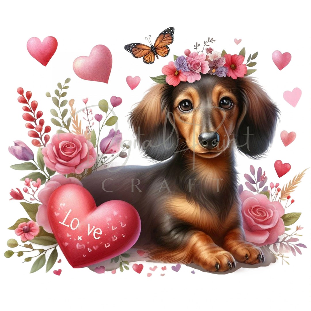 Valentines Dachshund Clipart, 12 PNG Valentines Day Clipart, Valentine ...