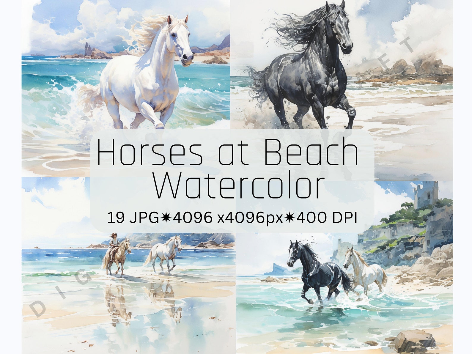 19 Horses Watercolor Beach Clipart Bundle - High Quality JPG Files for ...