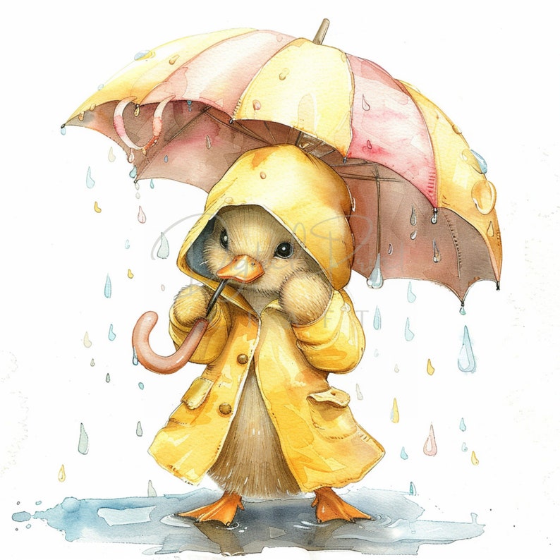 Duckling in Rain Clipart, Duck Clipart, 14 High Quality Jpgs,printable ...