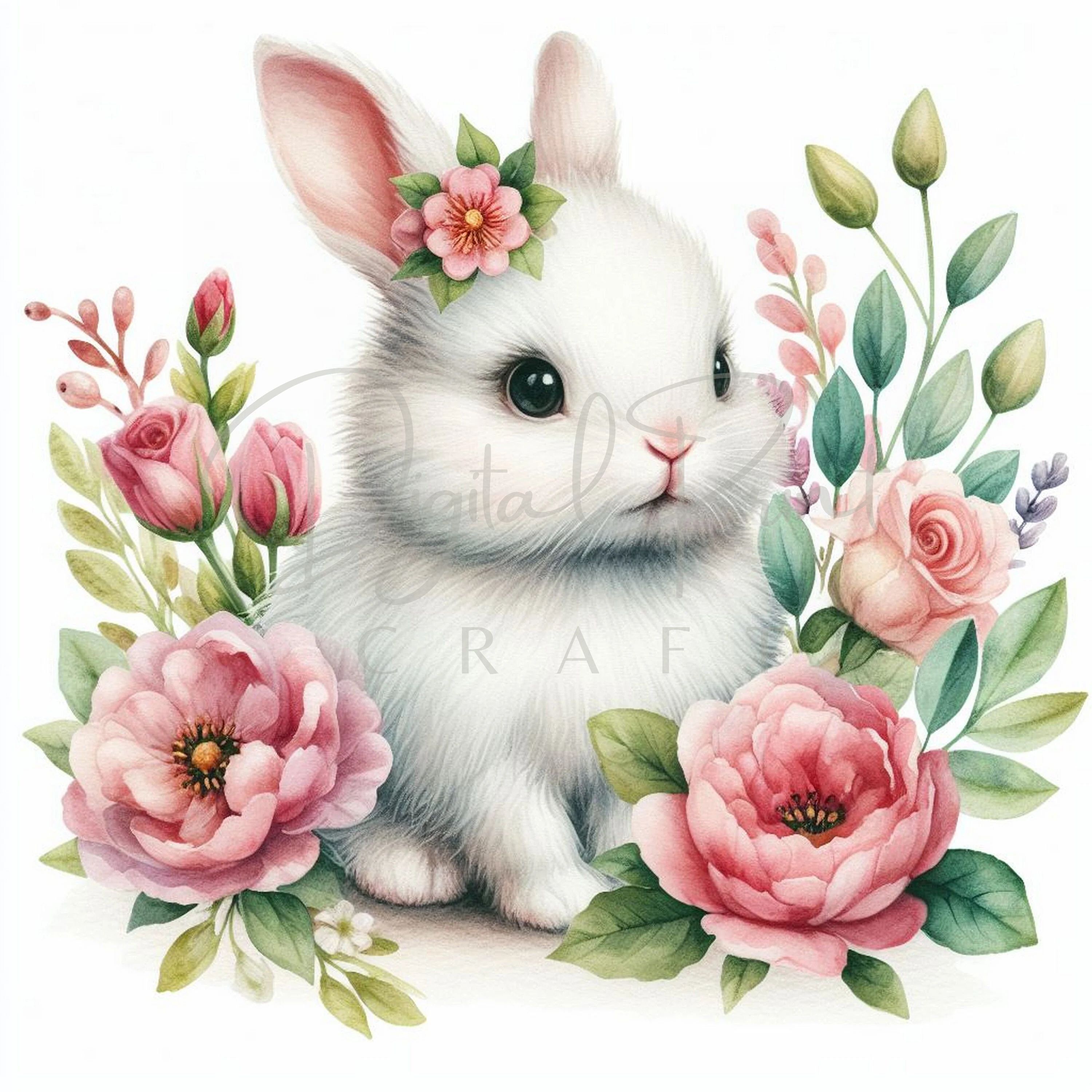 Bunny Rosa Flower Clipart, 15 High Quality Jpgs, Fluffy Bunny Clipart ...