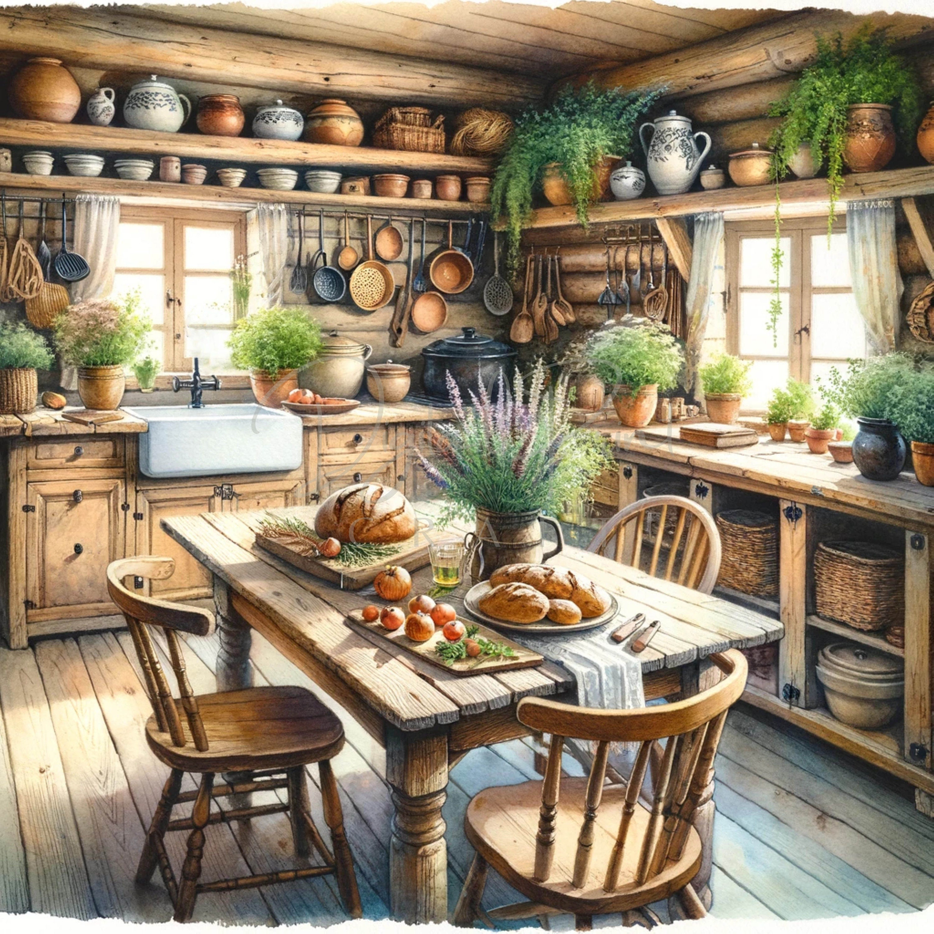 Cabin Kitchen Scene, Kitchen Tools Clipart, 15 High Quality Jpgs ...