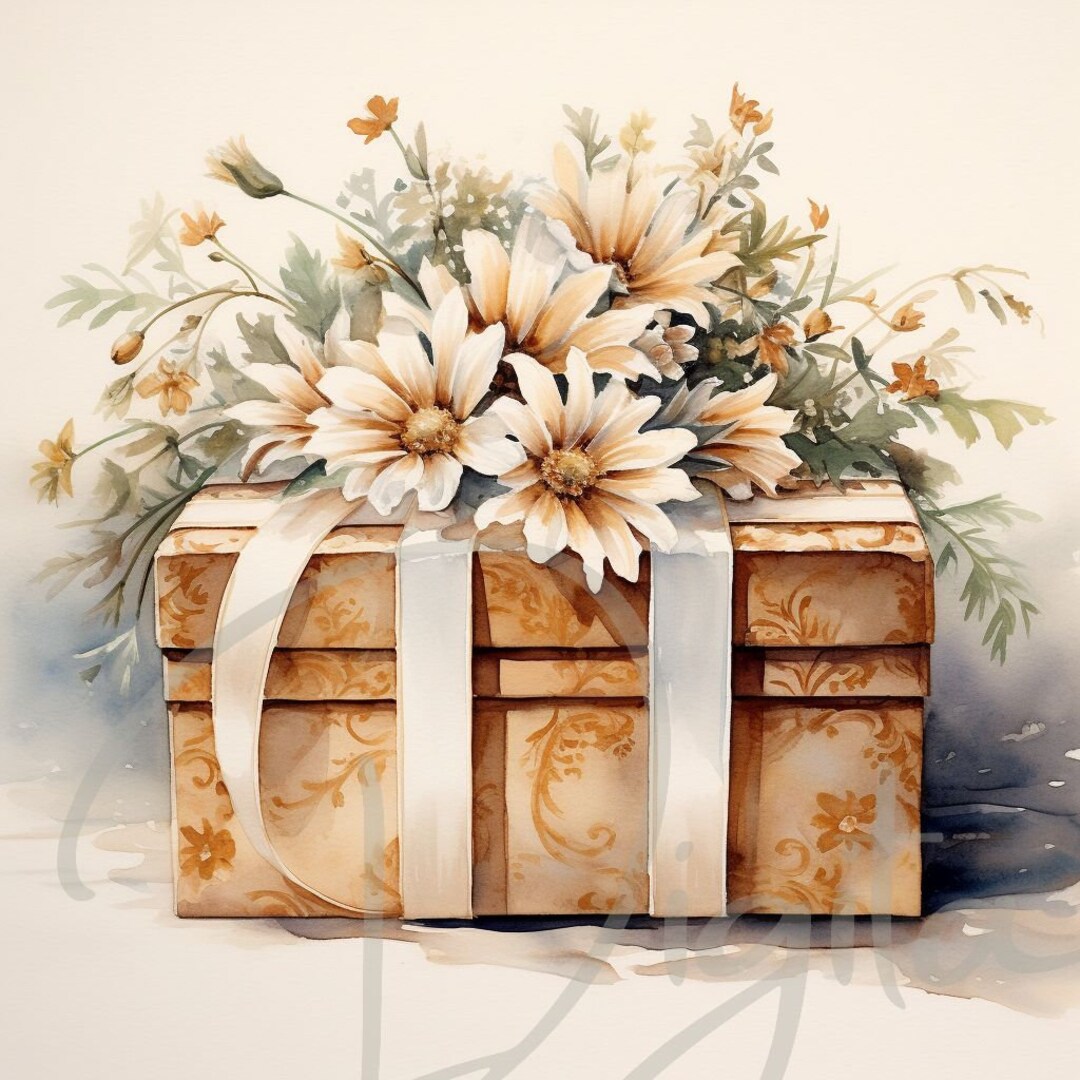 Shabby Chic Gift Box Flower Clipart Bundle ,14 High Quality Jpgs ...