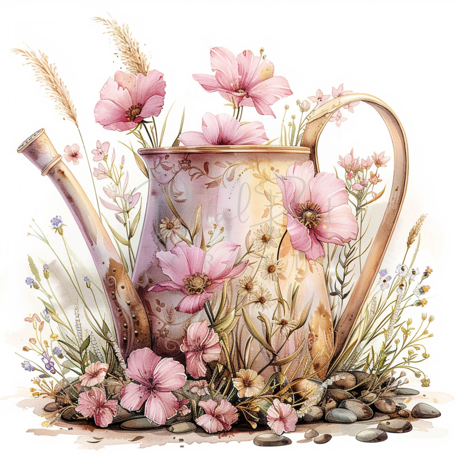 Shabby Chic Pink Watering Can, Flower Clipart, 13 High Quality Jpgs ...