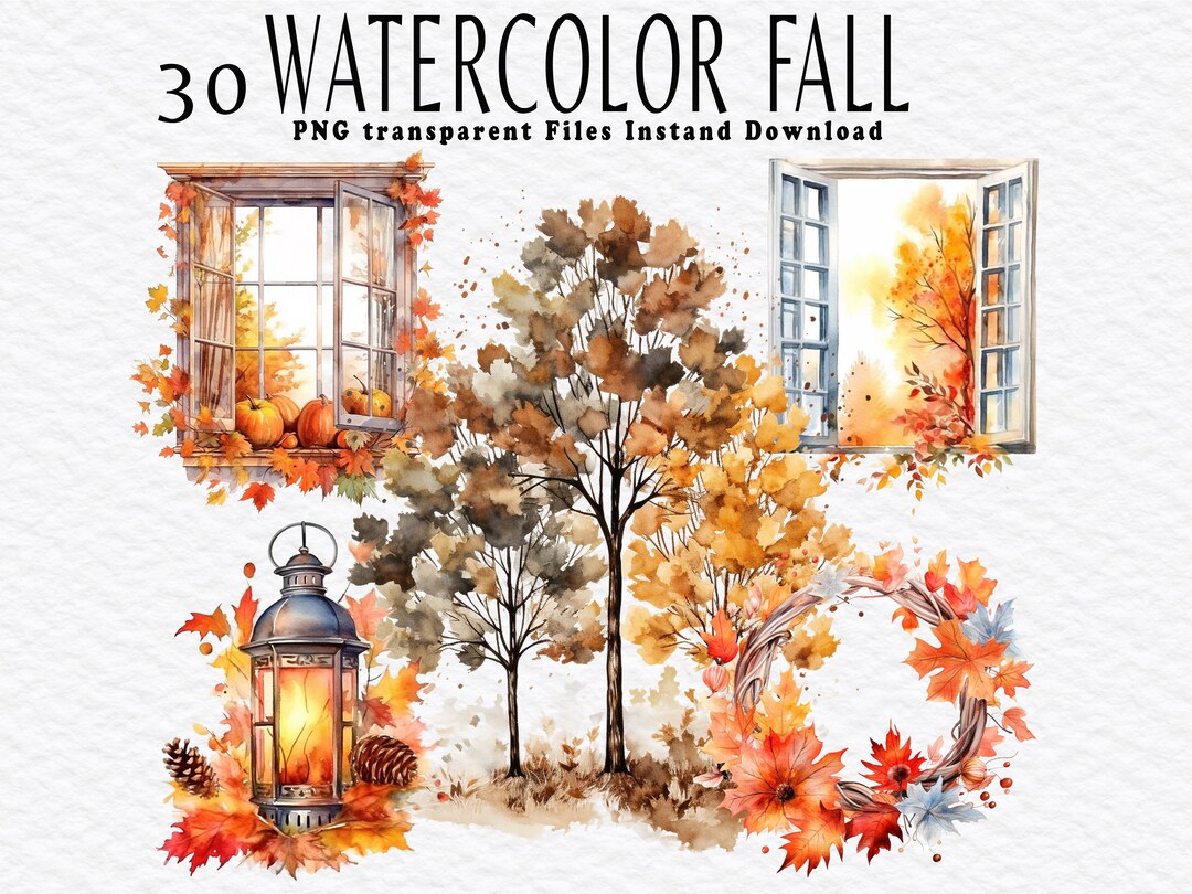 Watercolor Fall Clipart - Autumn Watercolor in PNG Format Instant ...