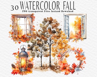 Autumn Leaves Clipart Thanksgiving Clipart Watercolor Fall - Etsy