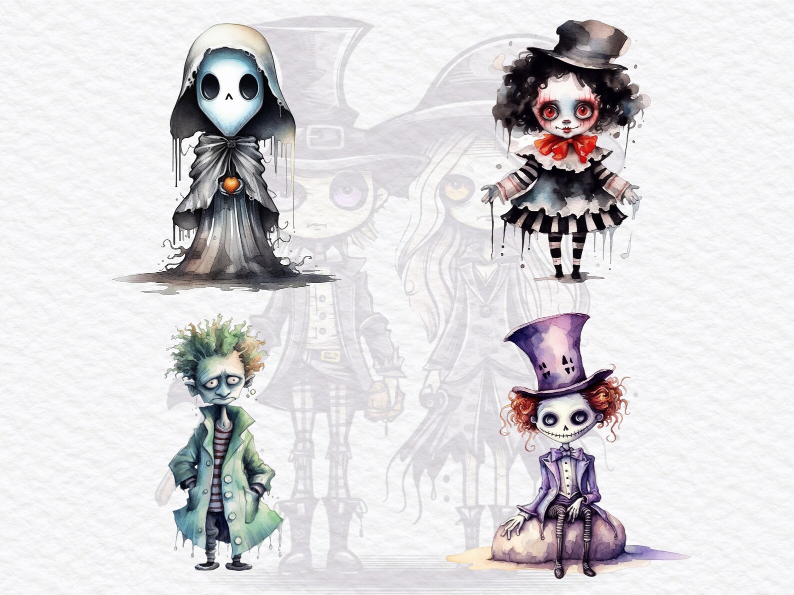 Cute Halloween Characters Clipart, Halloween Art for Junk Journal and ...