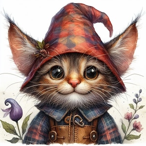 Gnome Cat Watercolor Clipart Bundle , 13 JPG High Quality Clipart, Pet ...