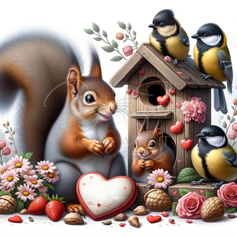 Valentine Squirrel Clipart, 10 JPG Valentines Day Clipart, Valentine ...