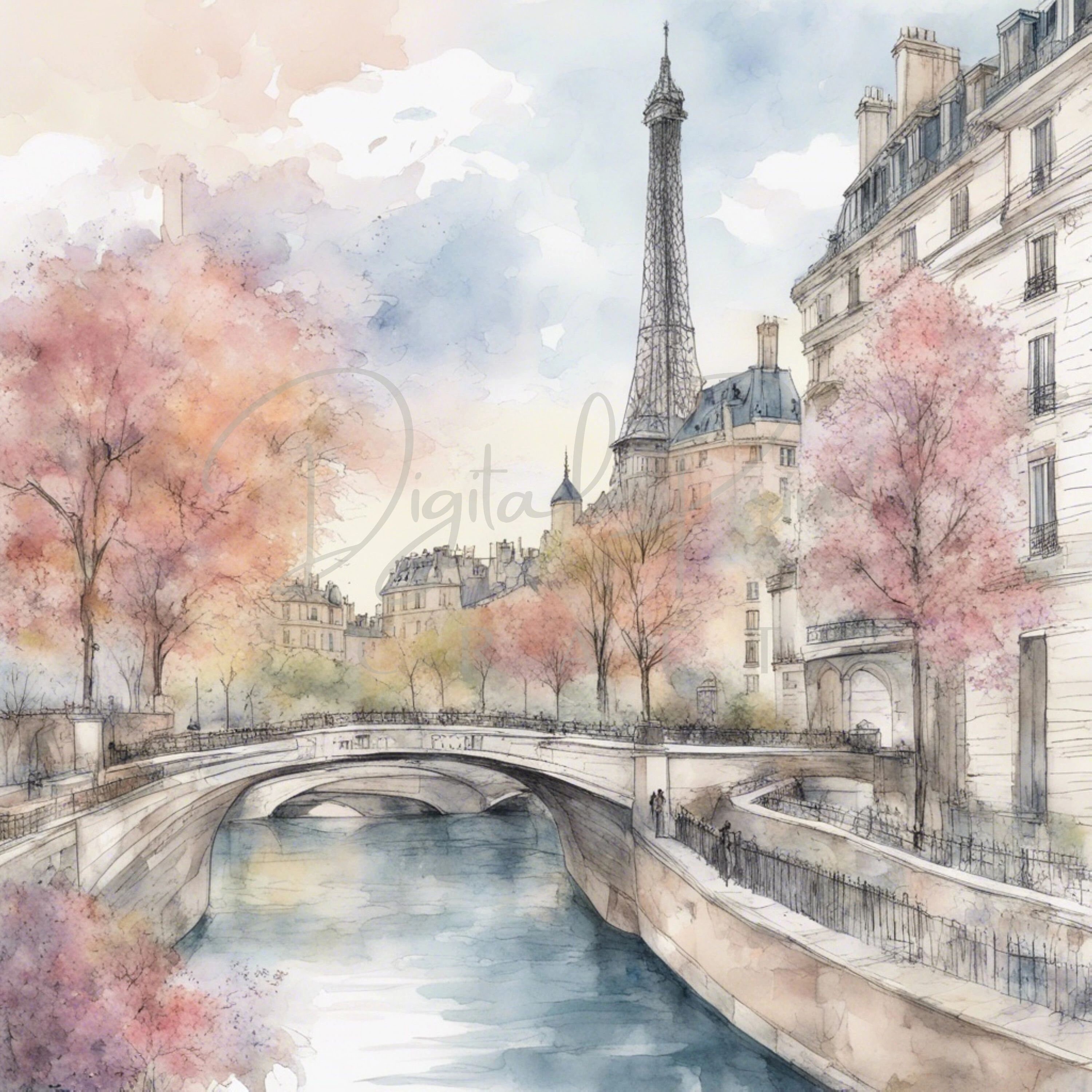 Watercolor Paris Clipart, Architectur Clipart, Cityscape JPG, Digital ...