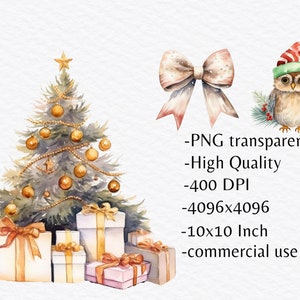 Watercolor Christmas Clipart Bundle, PNG Bundle, XMAS Collection, Cute ...
