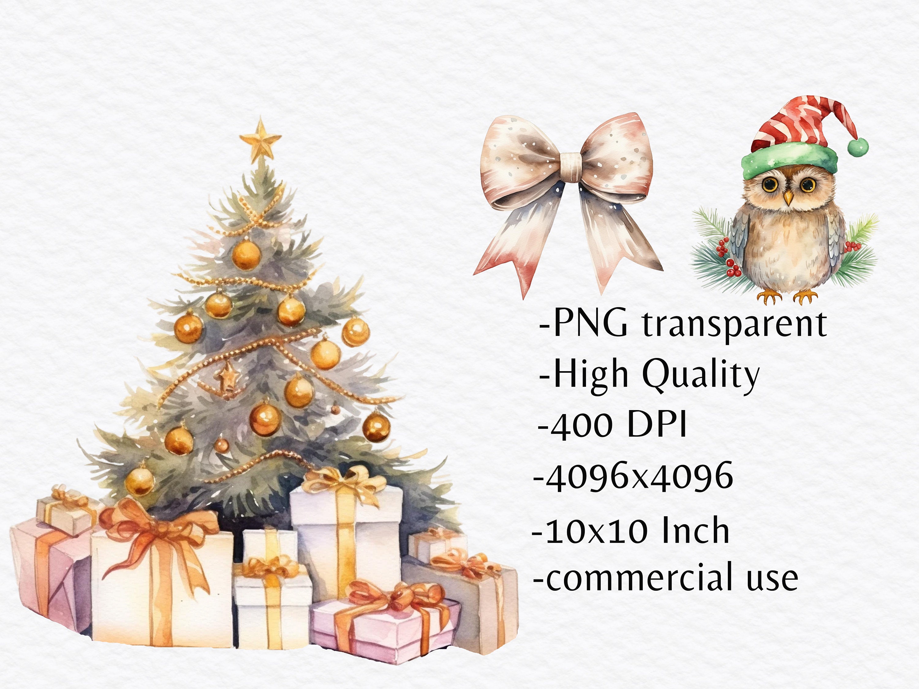 Watercolor Christmas Clipart Bundle, PNG Bundle, XMAS Collection, Cute ...
