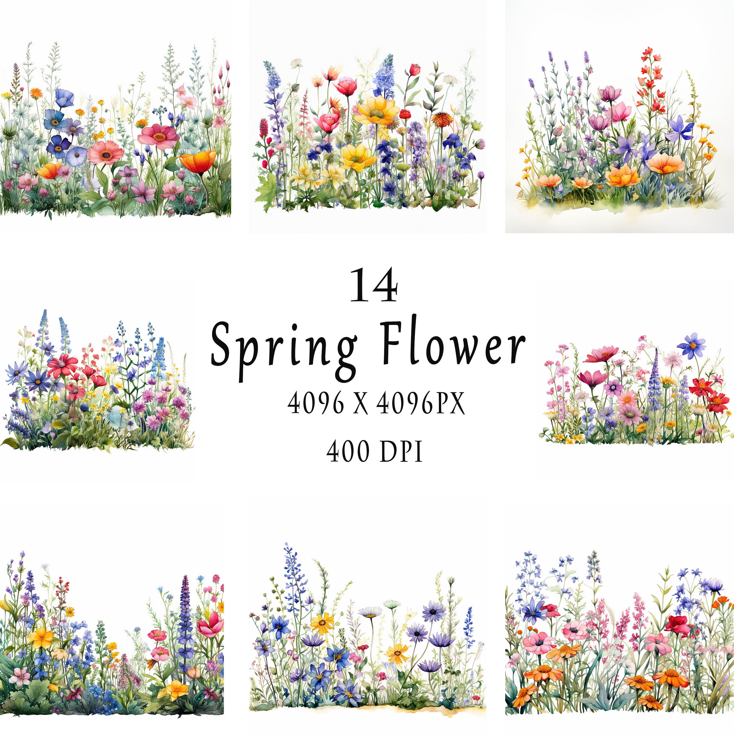 Spring Flower Meadow Bed Clipart Bundle 14 High Quality Jpgs ...