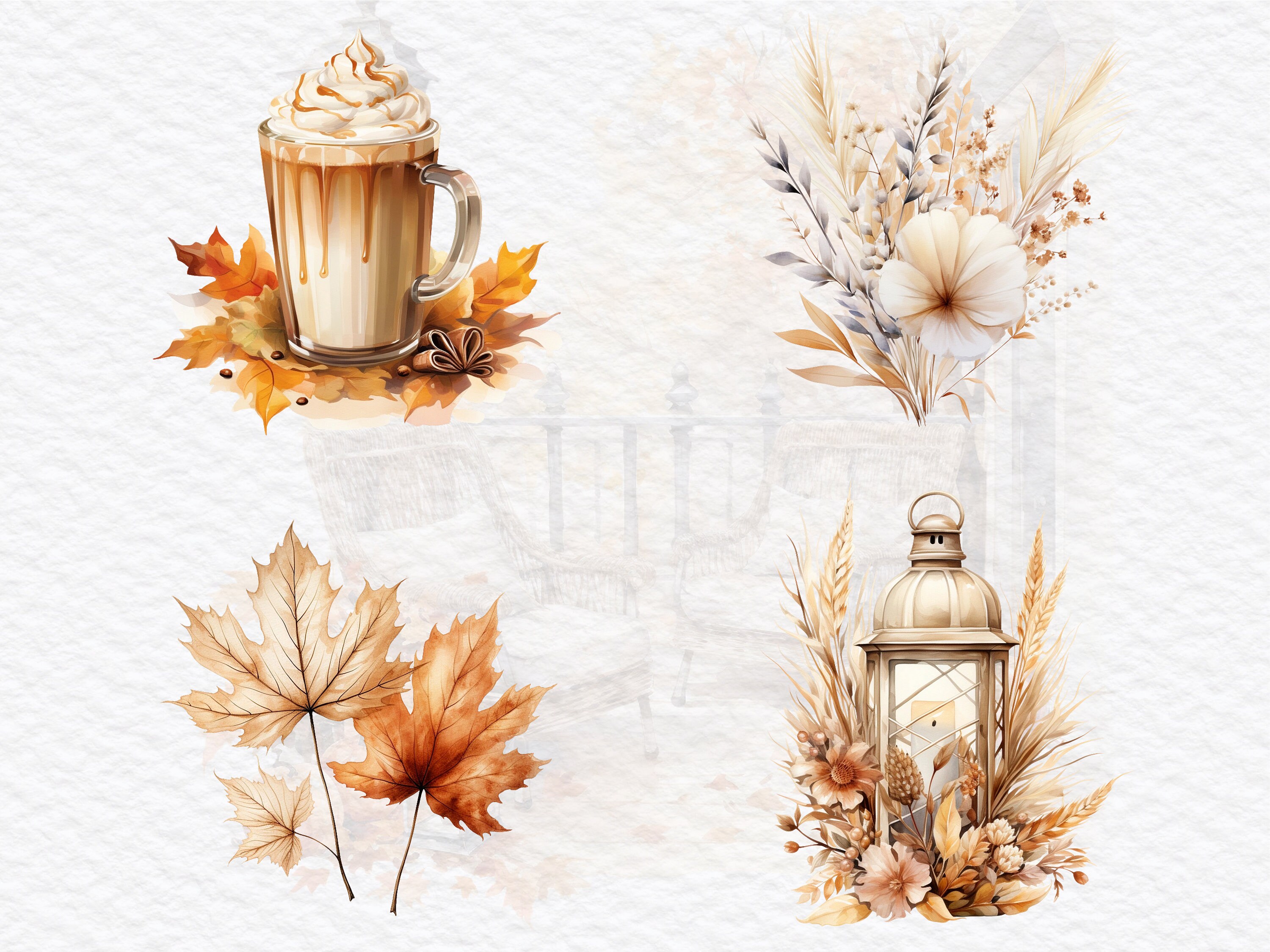 Watercolor Fall Clipart Bundle Watercolor Cozy PNG Watercolor Autumn ...