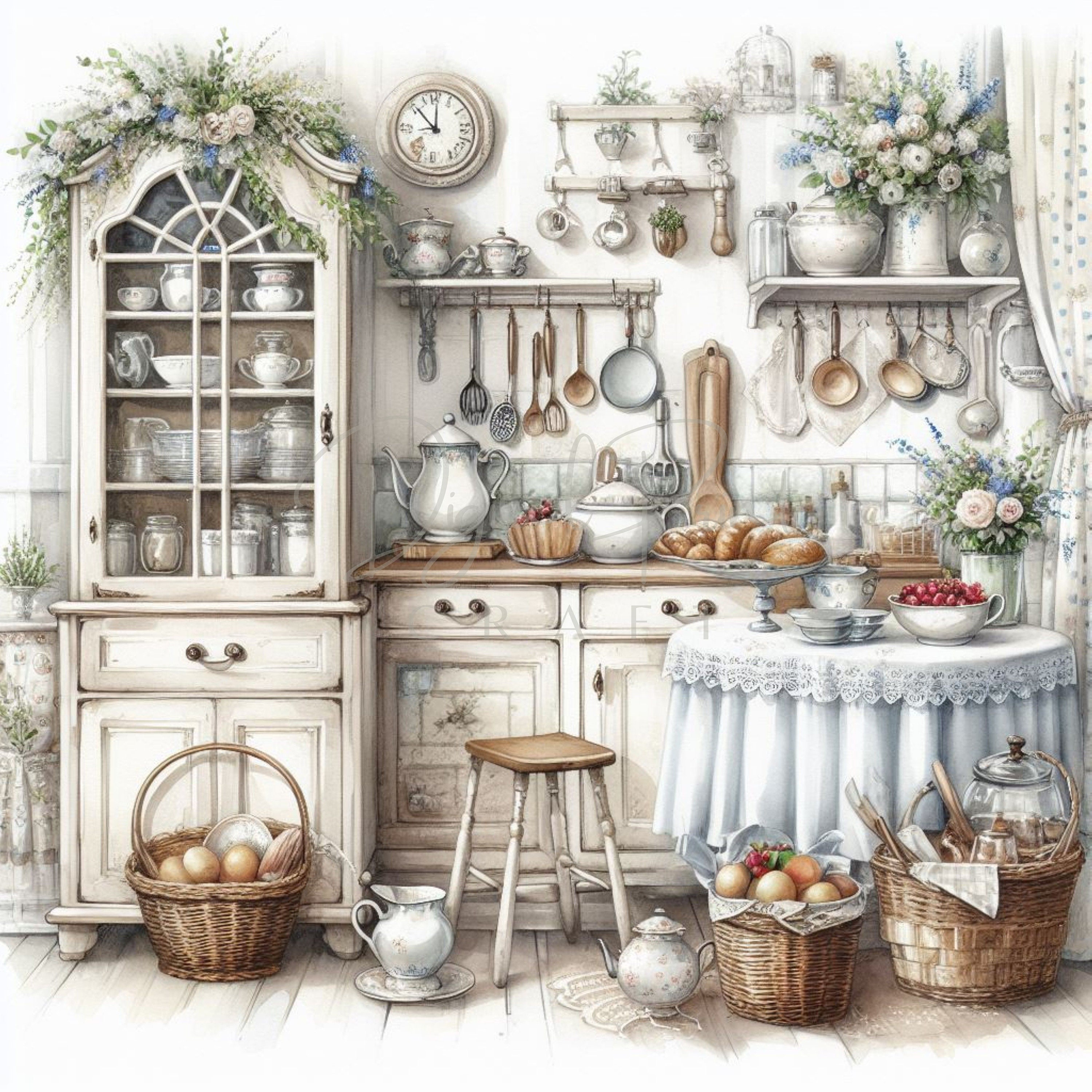 Shabby Chic White Kitchen, Kitchen Clipart, 20 High Quality Jpgs ...