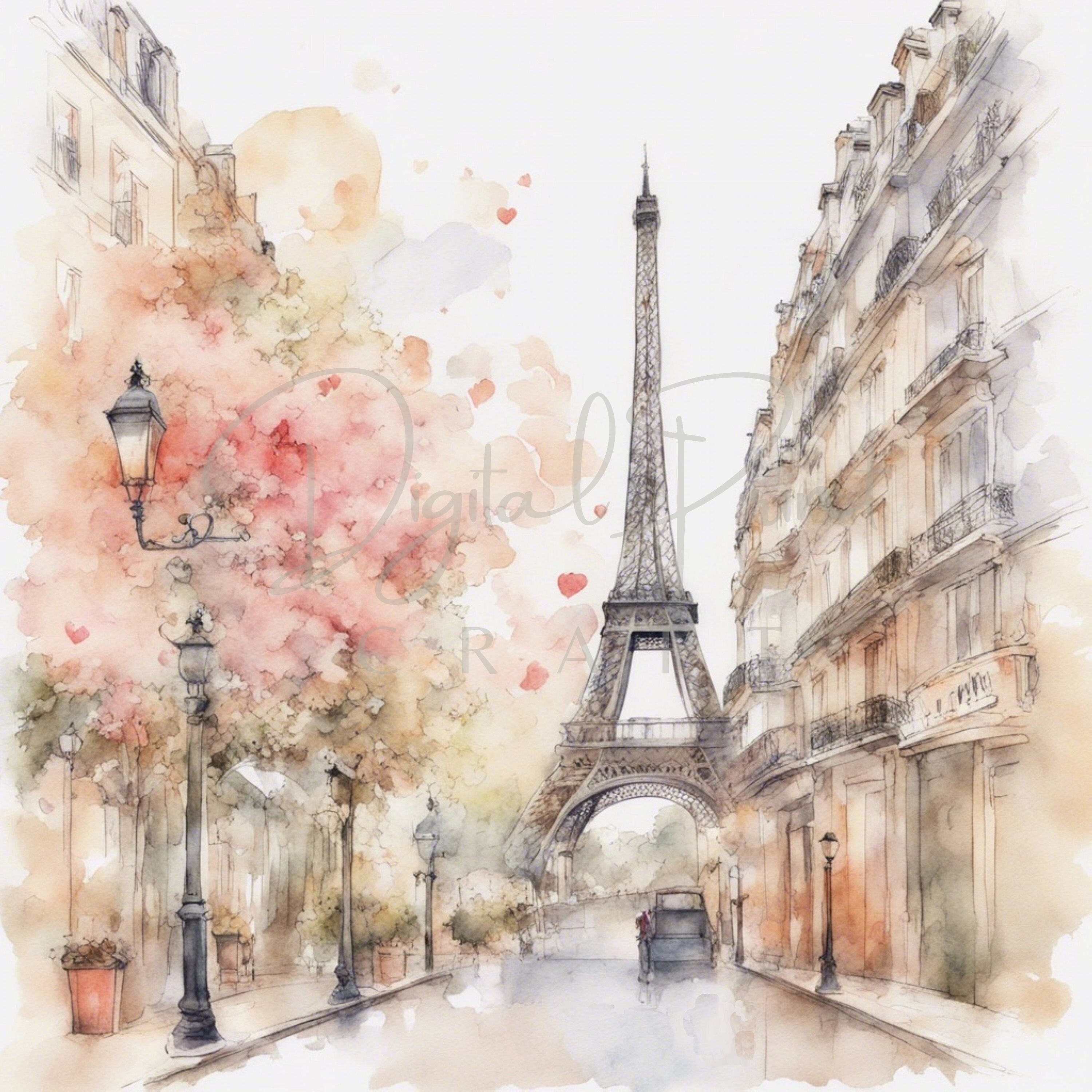 Watercolor Paris Clipart, Architectur Clipart, Cityscape JPG, Digital ...