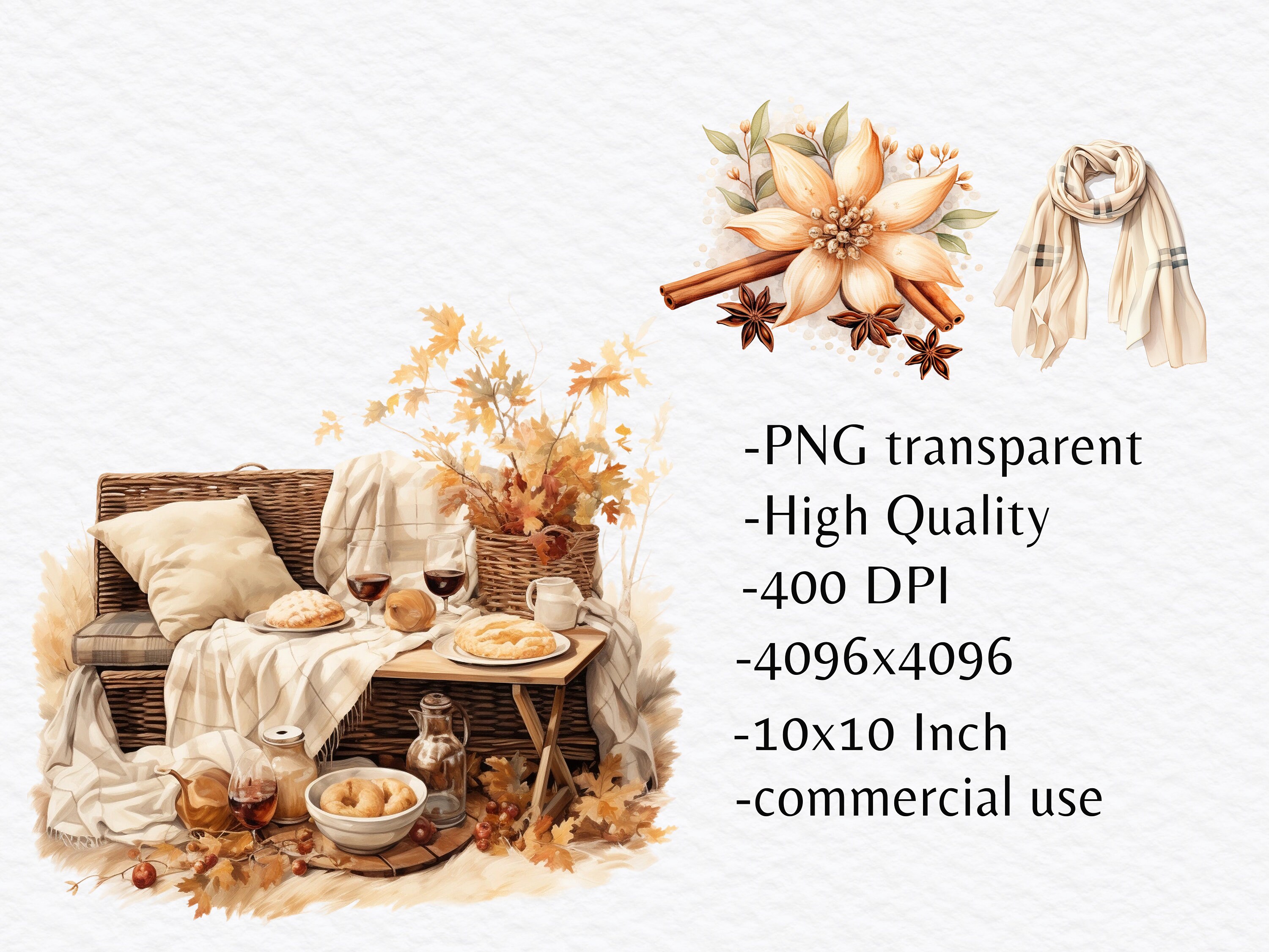 Watercolor Fall Clipart Bundle Watercolor Cozy PNG Watercolor Autumn ...