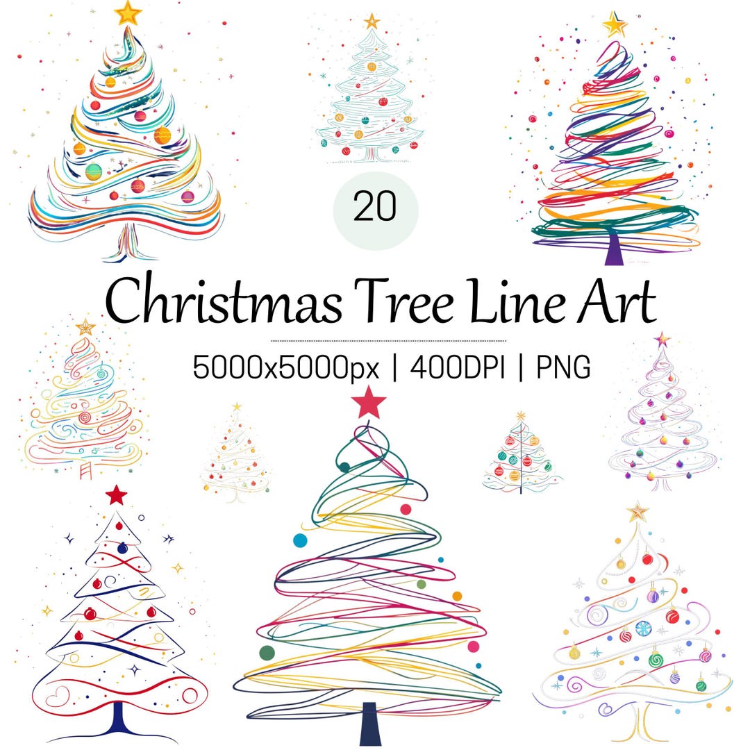 Christmas Tree Minimalistic Colorful Line Art Clipart, Printable ...
