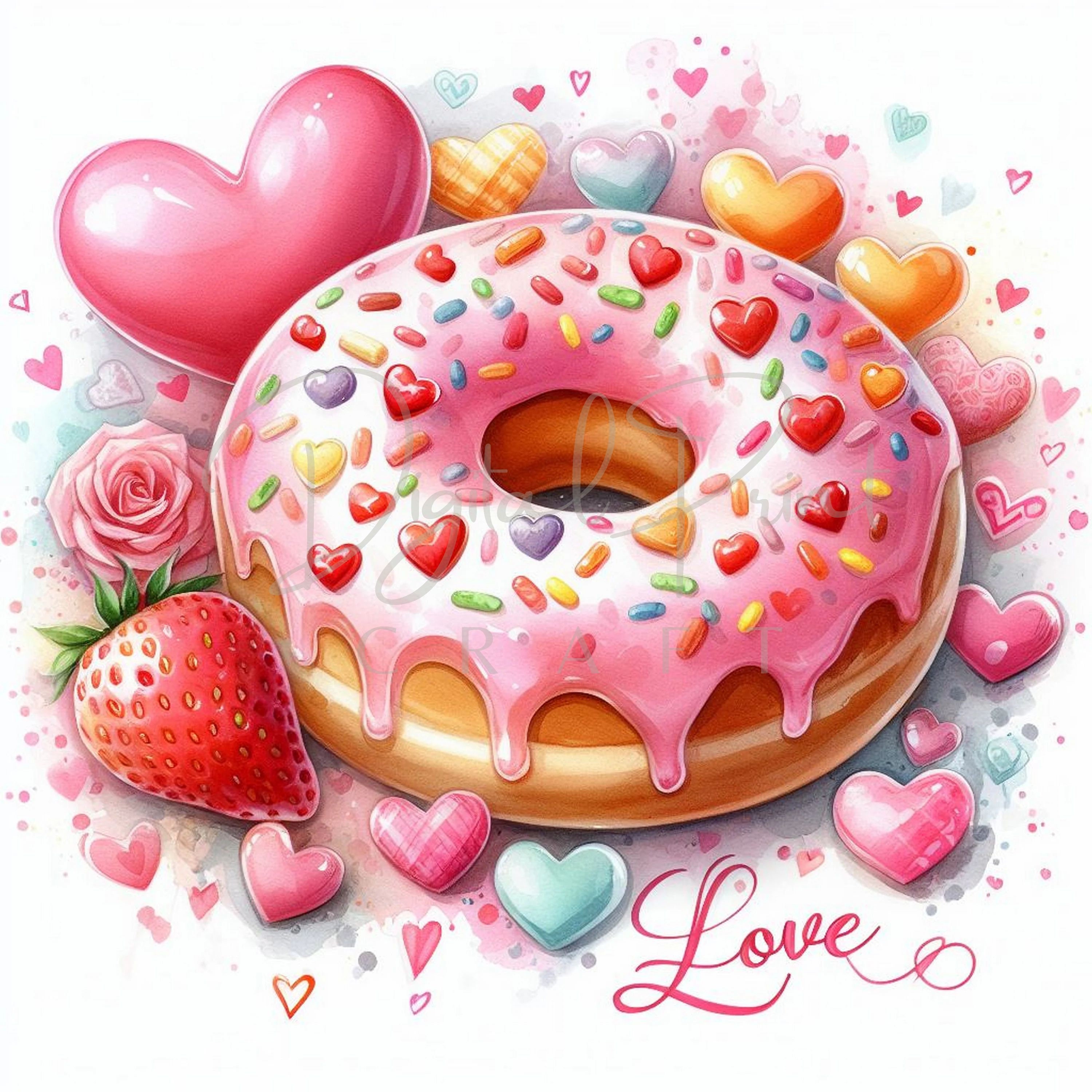 Valentine Donut Clipart, 12 JPG Valentines Day Clipart, Valentine Sweet ...