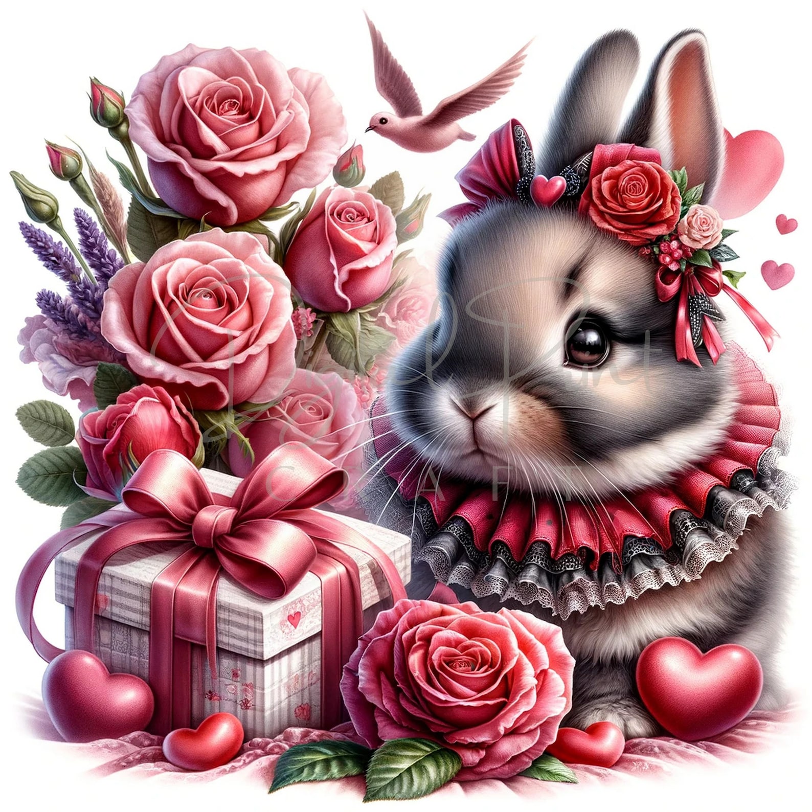 Valentine Rabbit Present, 12 JPG Valentines Day Clipart, Valentine ...