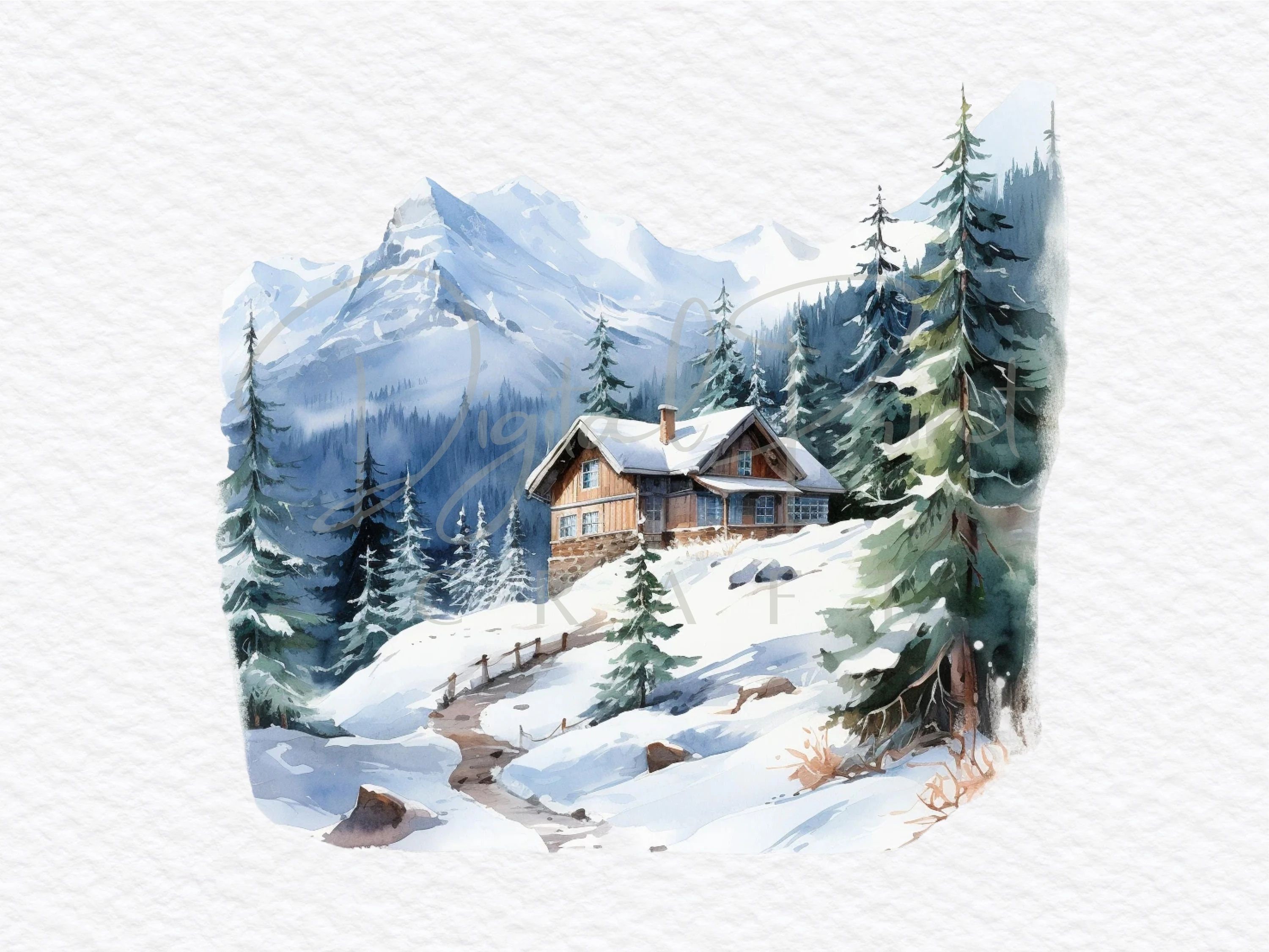 Winter Cabin Clipart, Christmas Cabin Clipart, Snow Scene Clipart ...