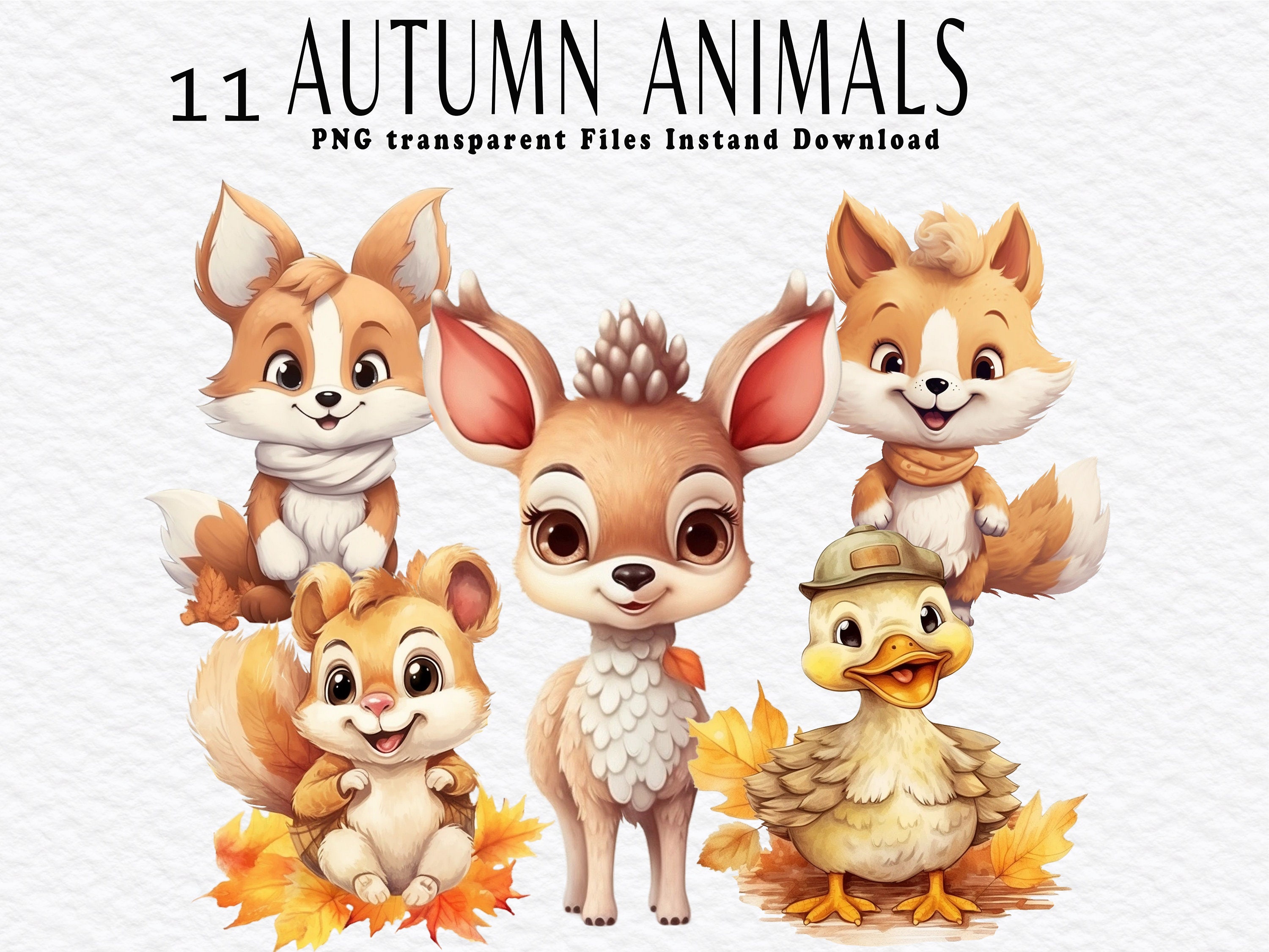 Autumn Animals Watercolor Clipart Bundle 11 PNG Sweet Fall - Etsy