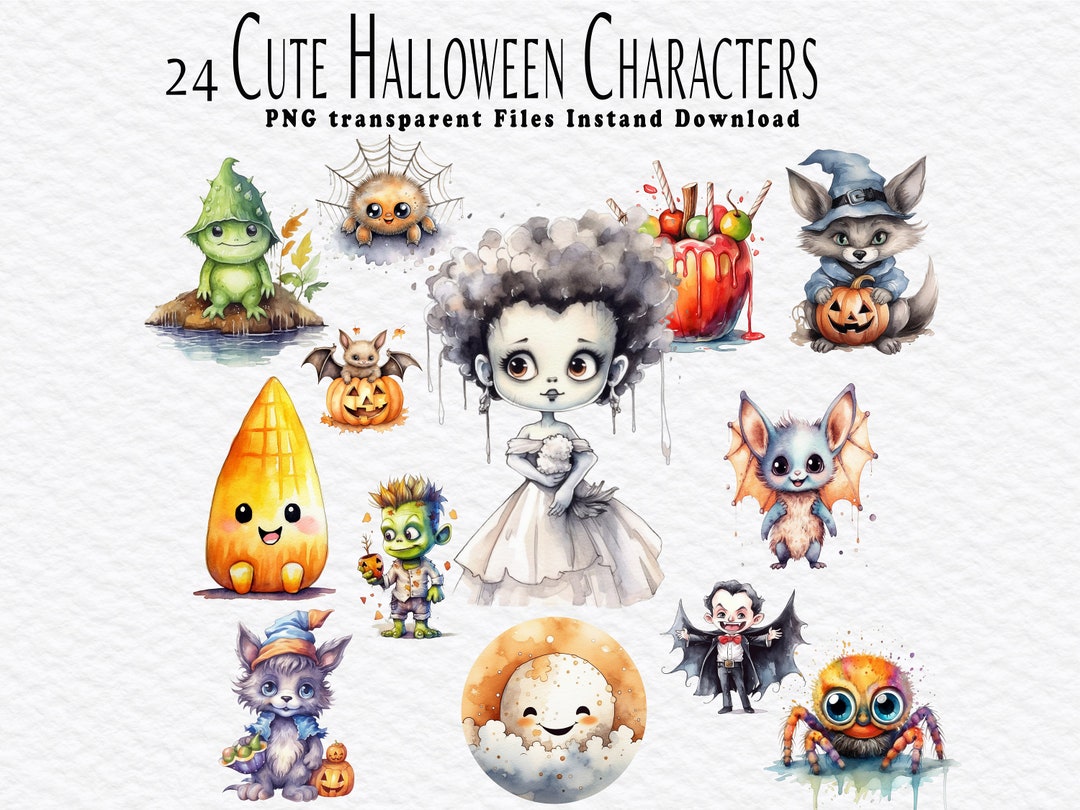 Cute Halloween Characters Clipart, Halloween Art for Junk Journal and ...