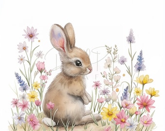 Easter Bunny Floral Spring Clipart, 15 High Quality Jpgs, Flower ...
