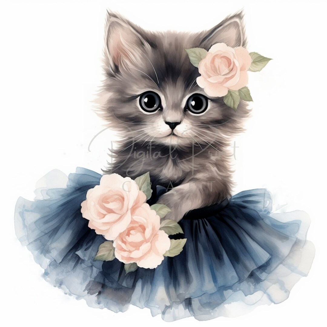 Kitten Princess Clipart, Flower Cat Clipart, 10 High Quality Jpgs ...