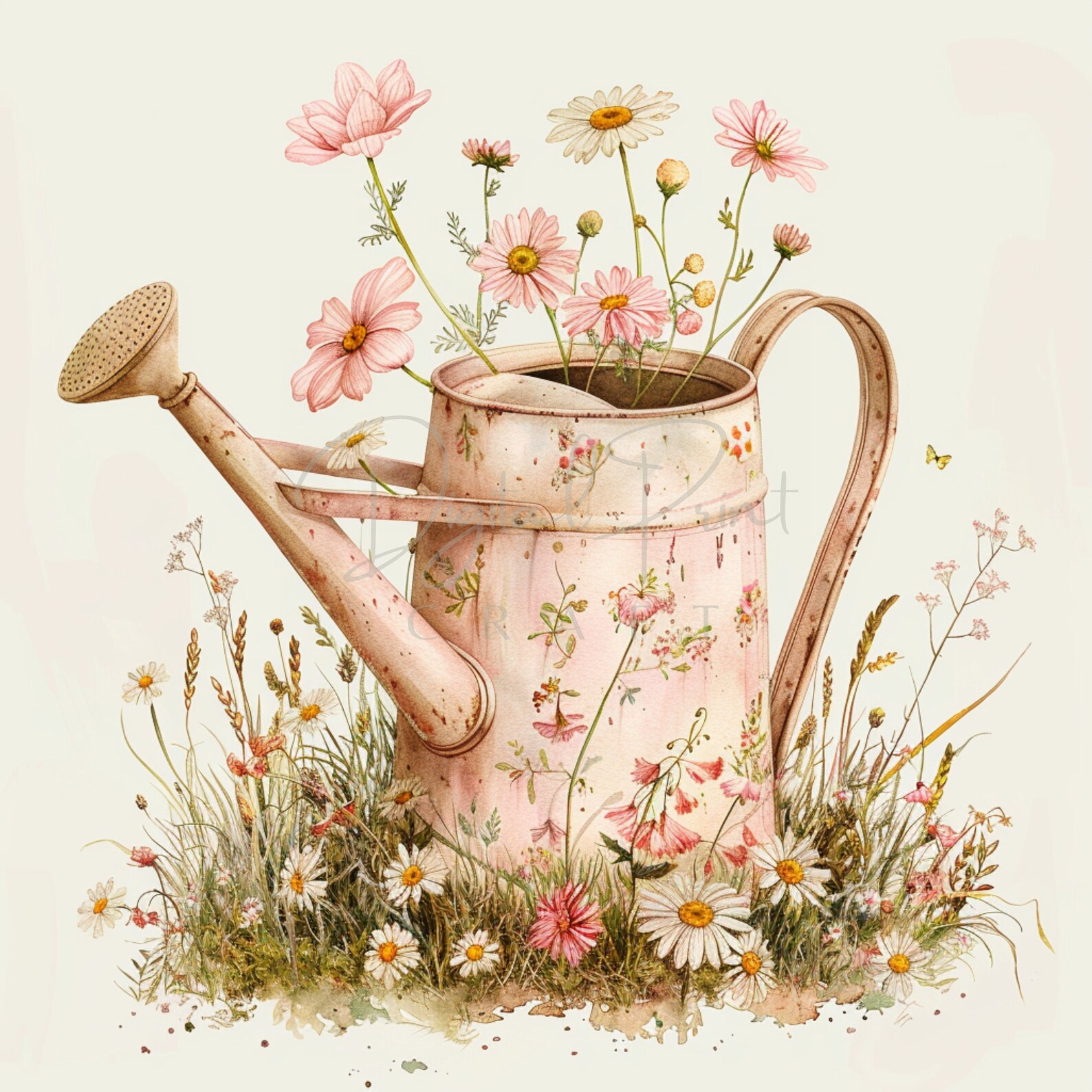 Shabby Chic Pink Watering Can, Flower Clipart, 13 High Quality Jpgs ...