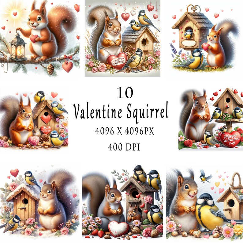 Valentine Squirrel Clipart, 10 JPG Valentines Day Clipart, Valentine ...