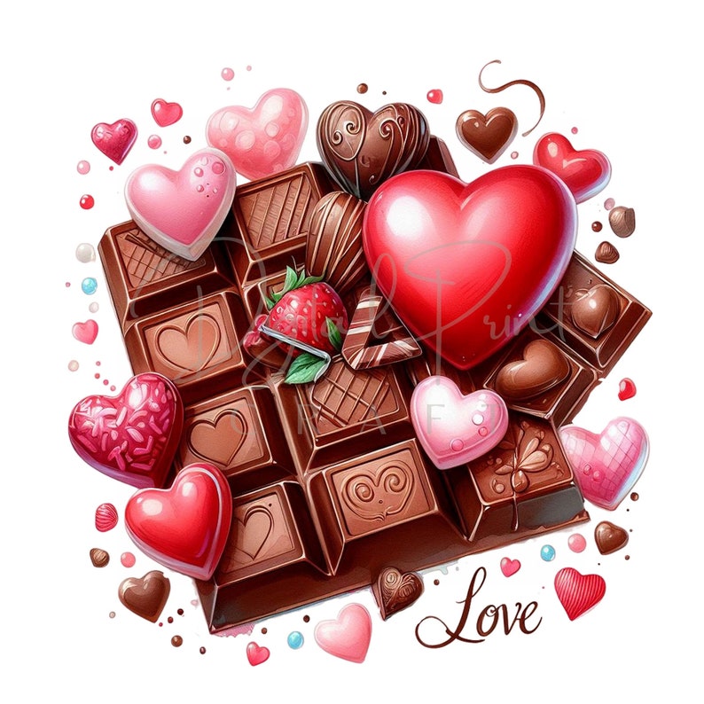 Valentine Chocolate Clipart, 12 PNG Valentines Day Clipart, Valentine ...
