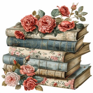 Vintage Stack of Books , Floral Book Clipart, 10 High Quality Jpgs ...