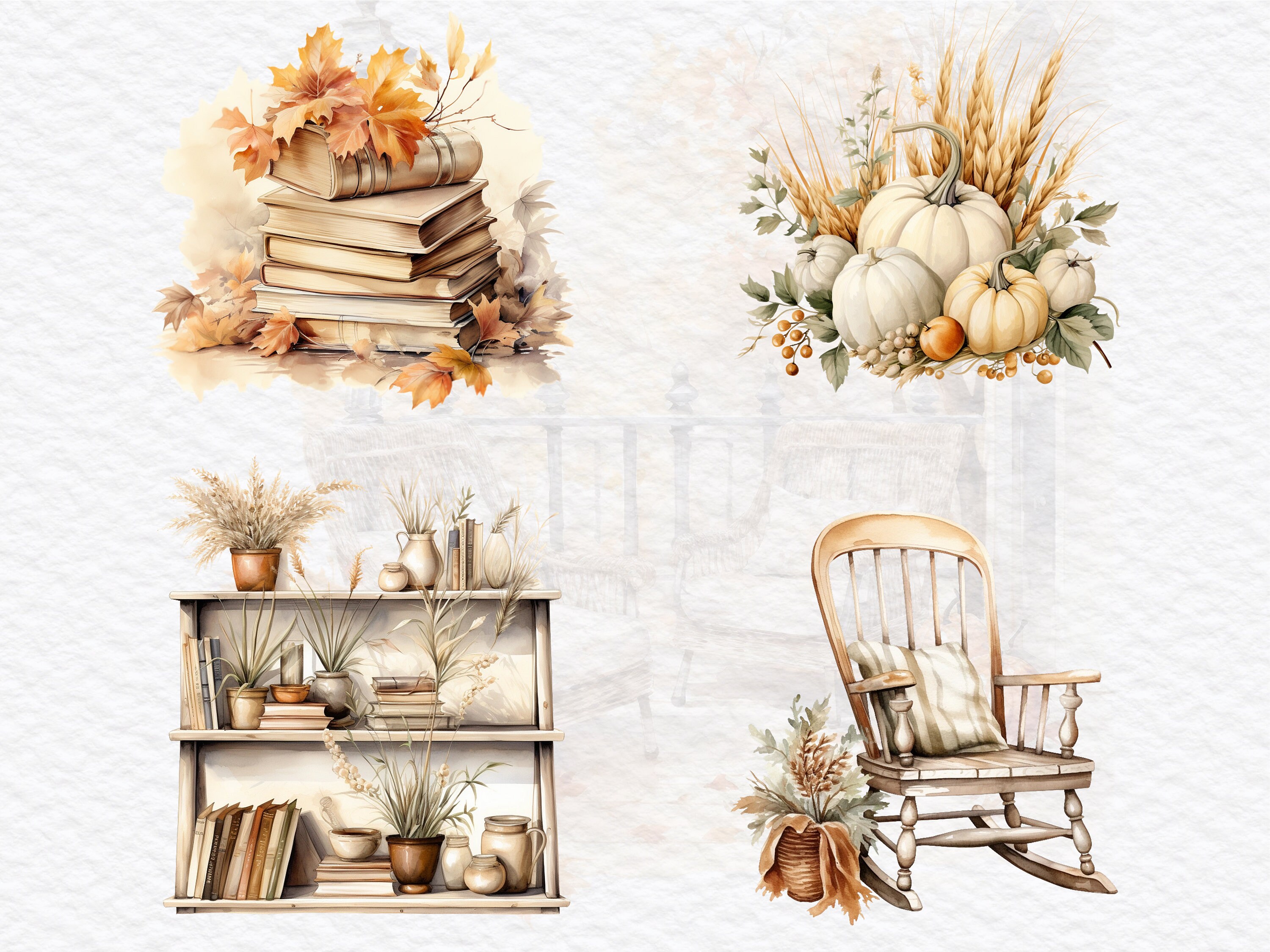Watercolor Fall Clipart Bundle Watercolor Cozy PNG Watercolor Autumn ...