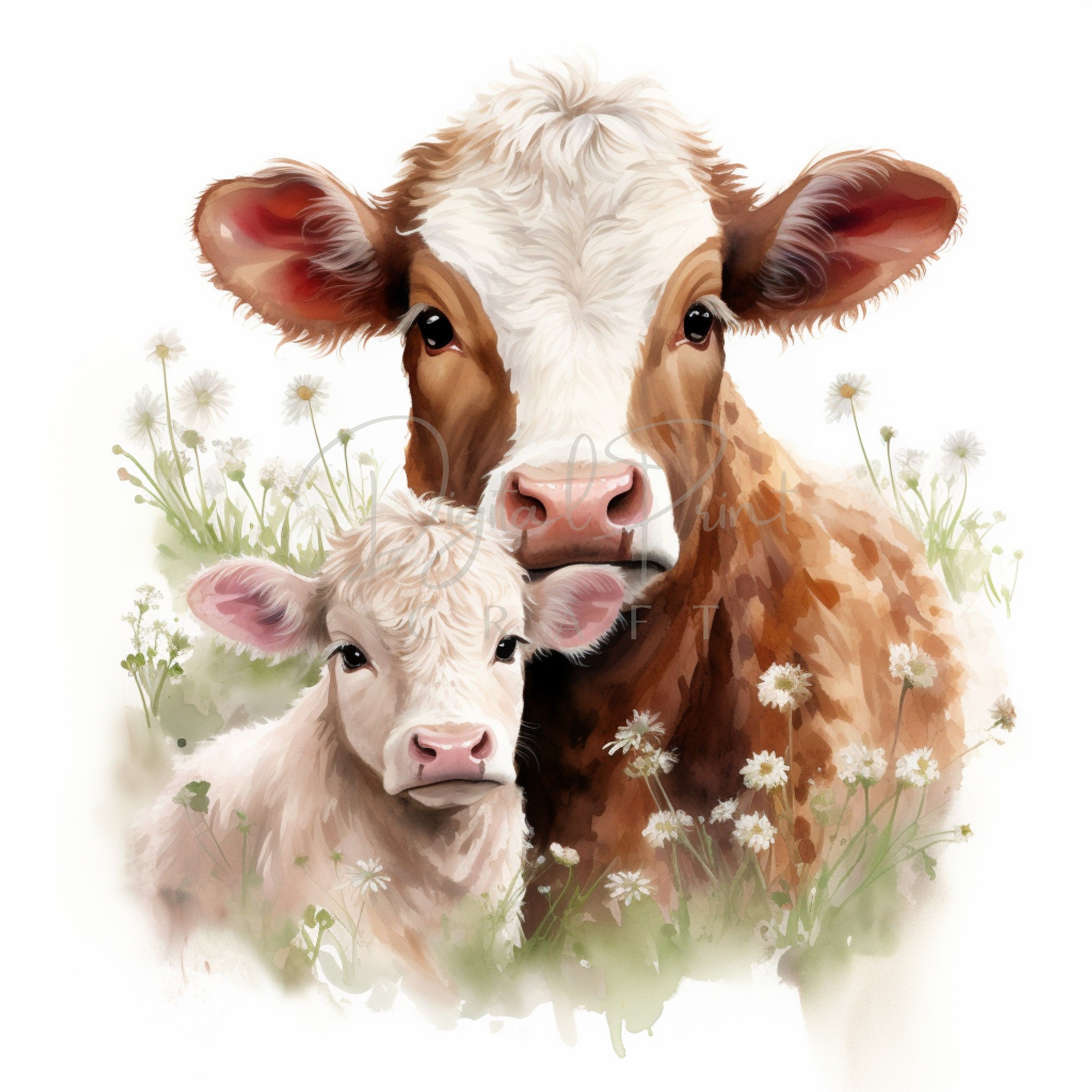 Cow Calf Floral Clipart, Mother Animal, Baby Clipart, 15 JPG ...