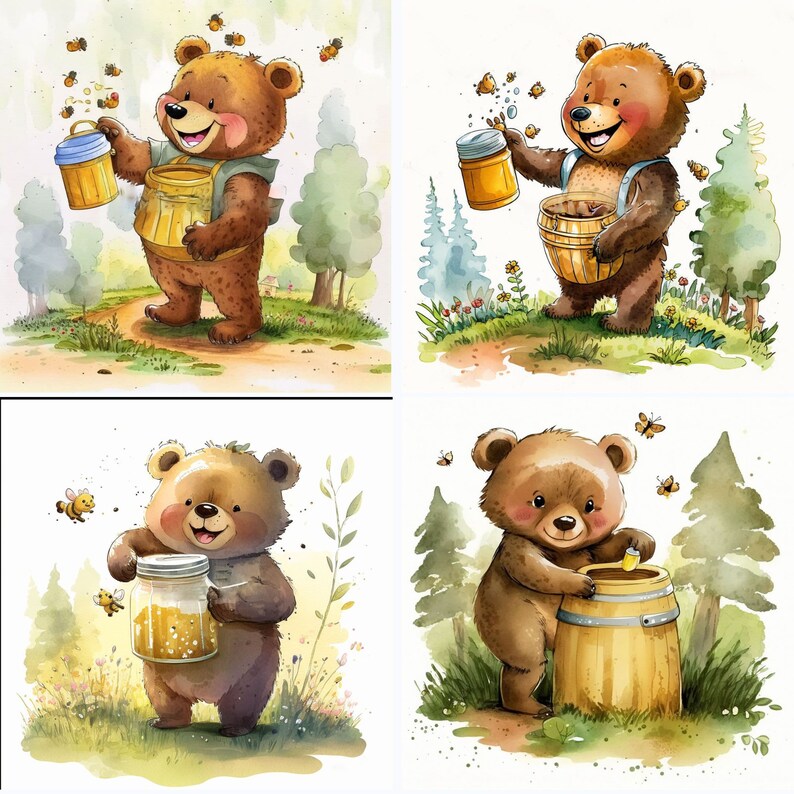 Teddy Bear Honey Clipart -16 High Quality Jpgs - Digital Download ...