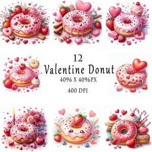 Valentine Donut Clipart, 12 JPG Valentines Day Clipart, Valentine Sweet ...