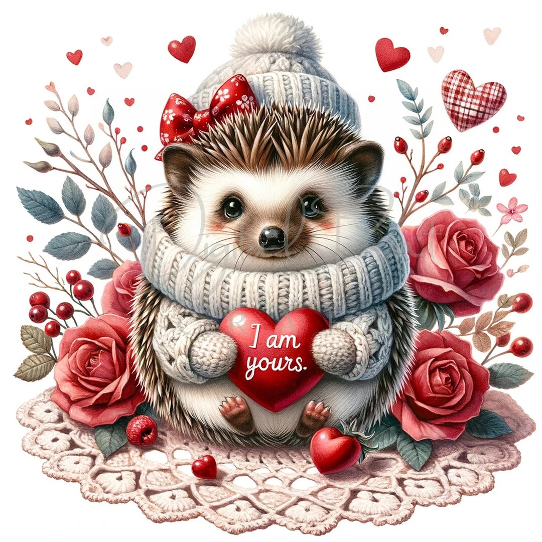Valentine Hedgehog Clipart, 15 JPG Valentines Day Clipart, Valentine ...