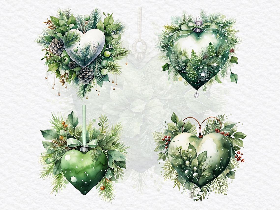 Watercolor Christmas Ornament Watercolor Green Christmas - Etsy