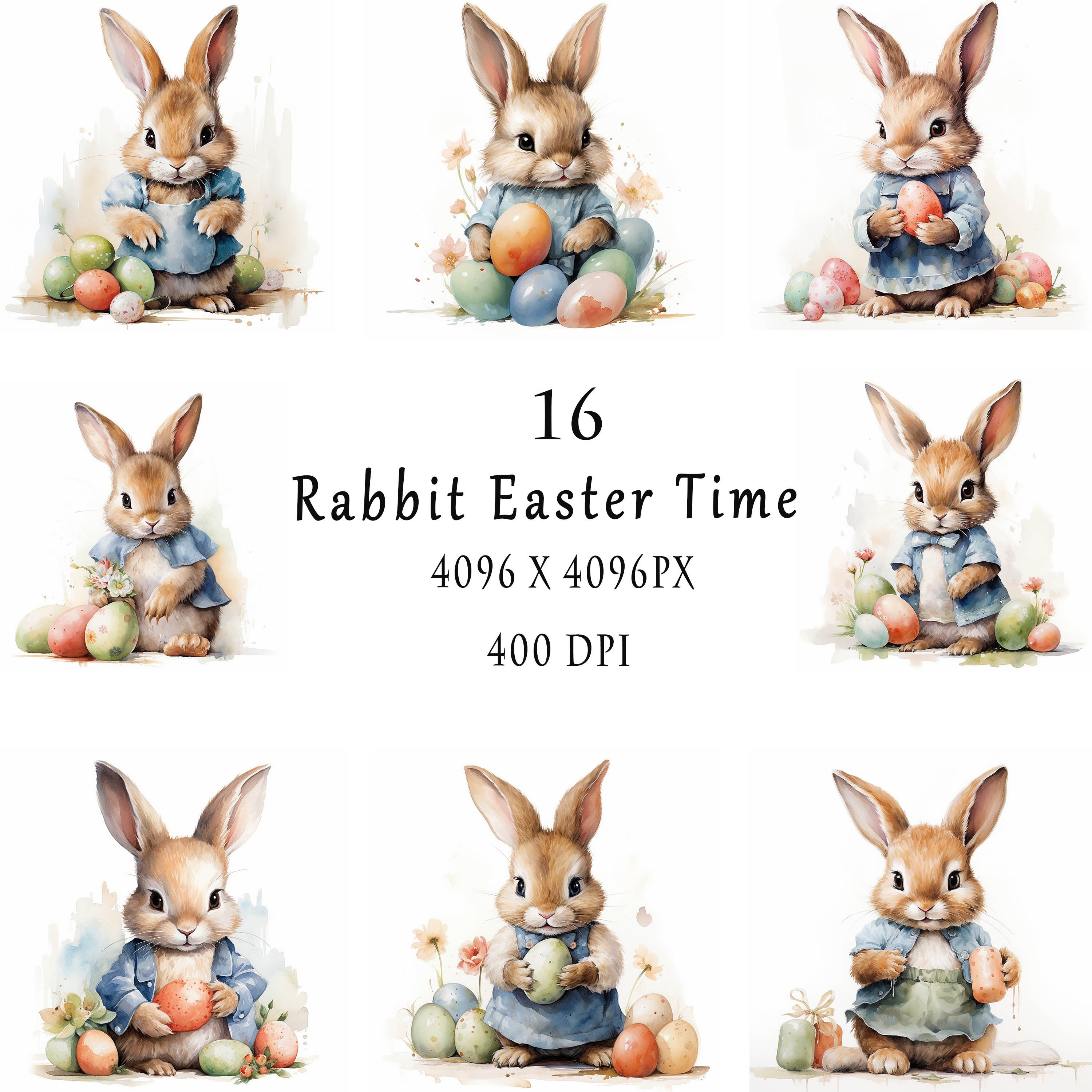 Rabbit Easter Time 16 High Quality Jpgs Bunnie Clipart, Easter Bunny ...