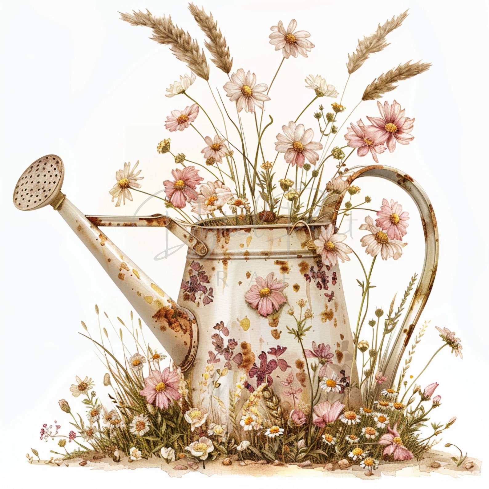 Shabby Chic Pink Watering Can, Flower Clipart, 13 High Quality Jpgs ...