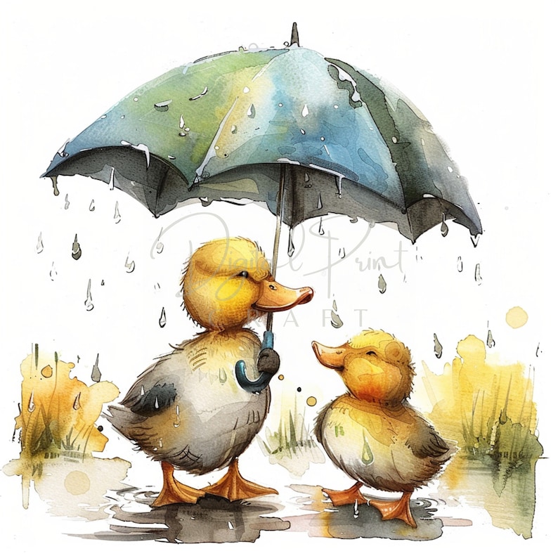 Duckling With Umbrella Clipart, Rain Clipart, 19 High Quality Jpgs ...