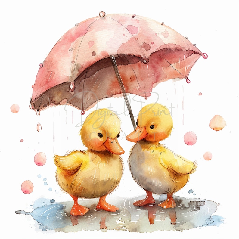 Duckling With Umbrella Clipart, Rain Clipart, 19 High Quality Jpgs ...
