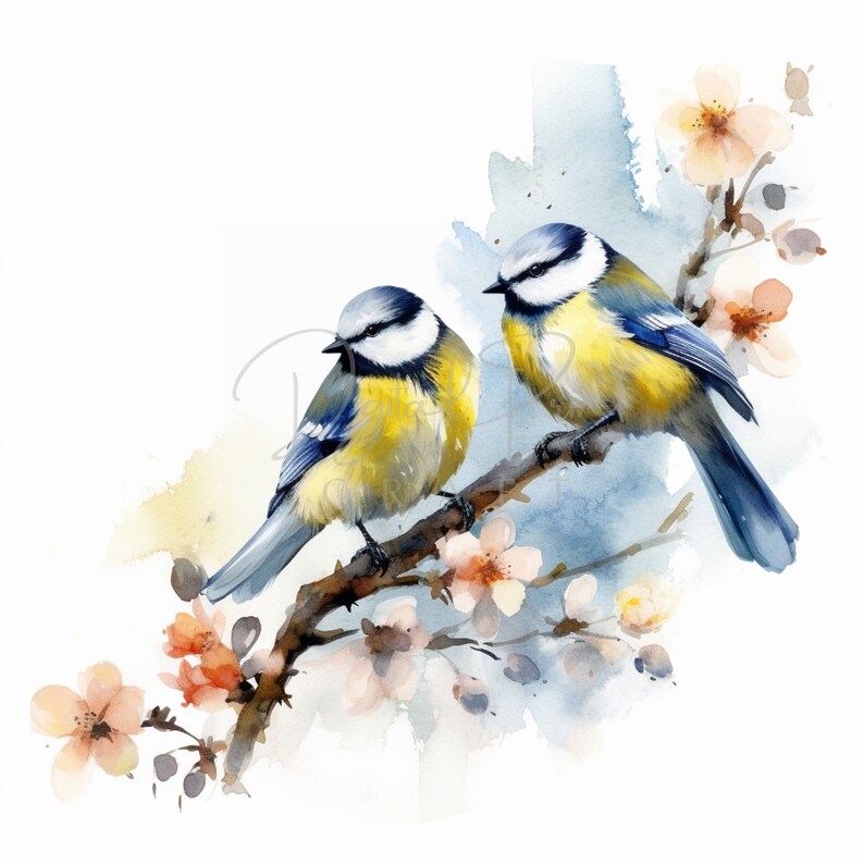 16 Eurasian Blue Tit Clipart, Forest Little Bird, Watercolor JPG, Ideal ...