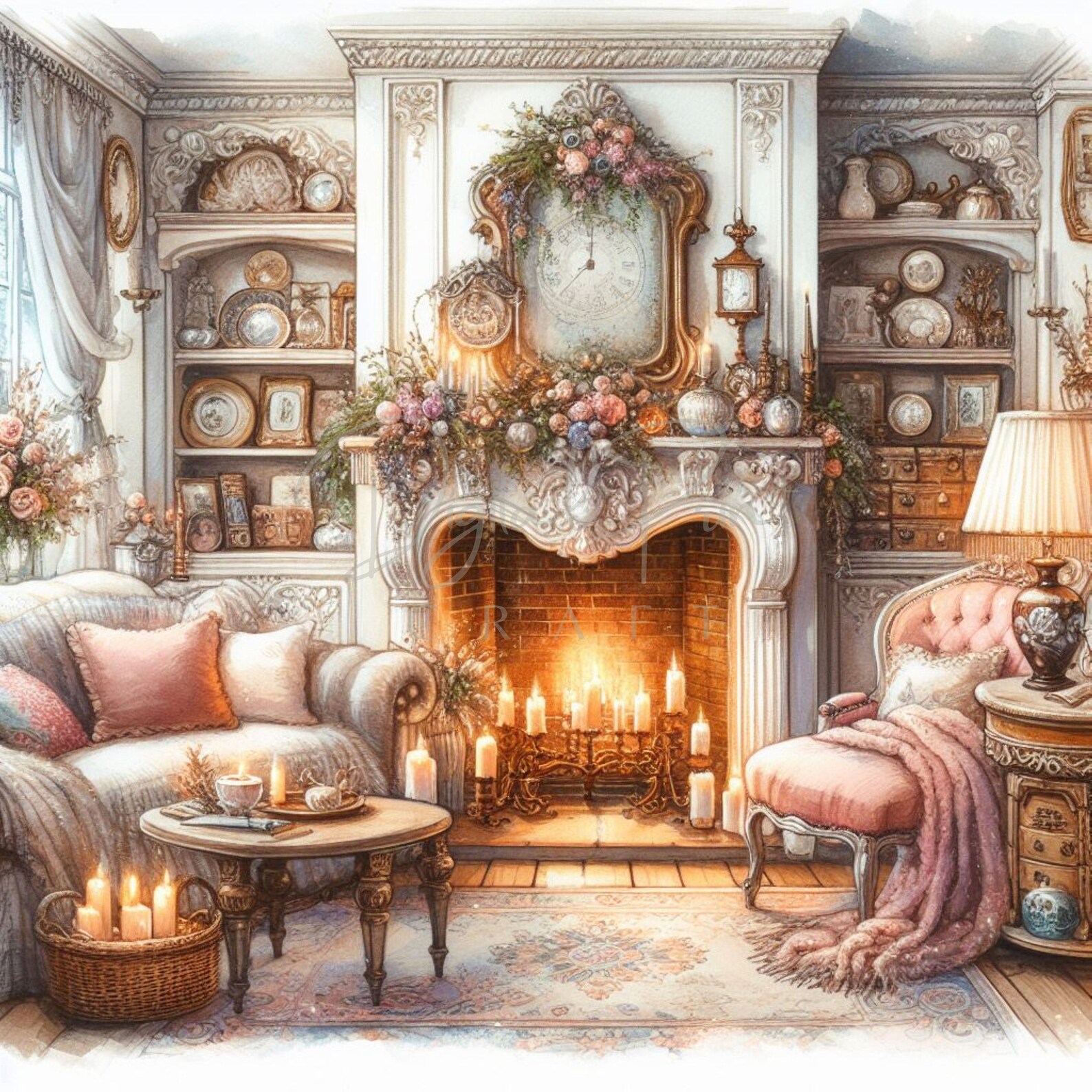 Shabby Chic Living Room, House Clipart, 12 High Quality Jpgs, Printable ...