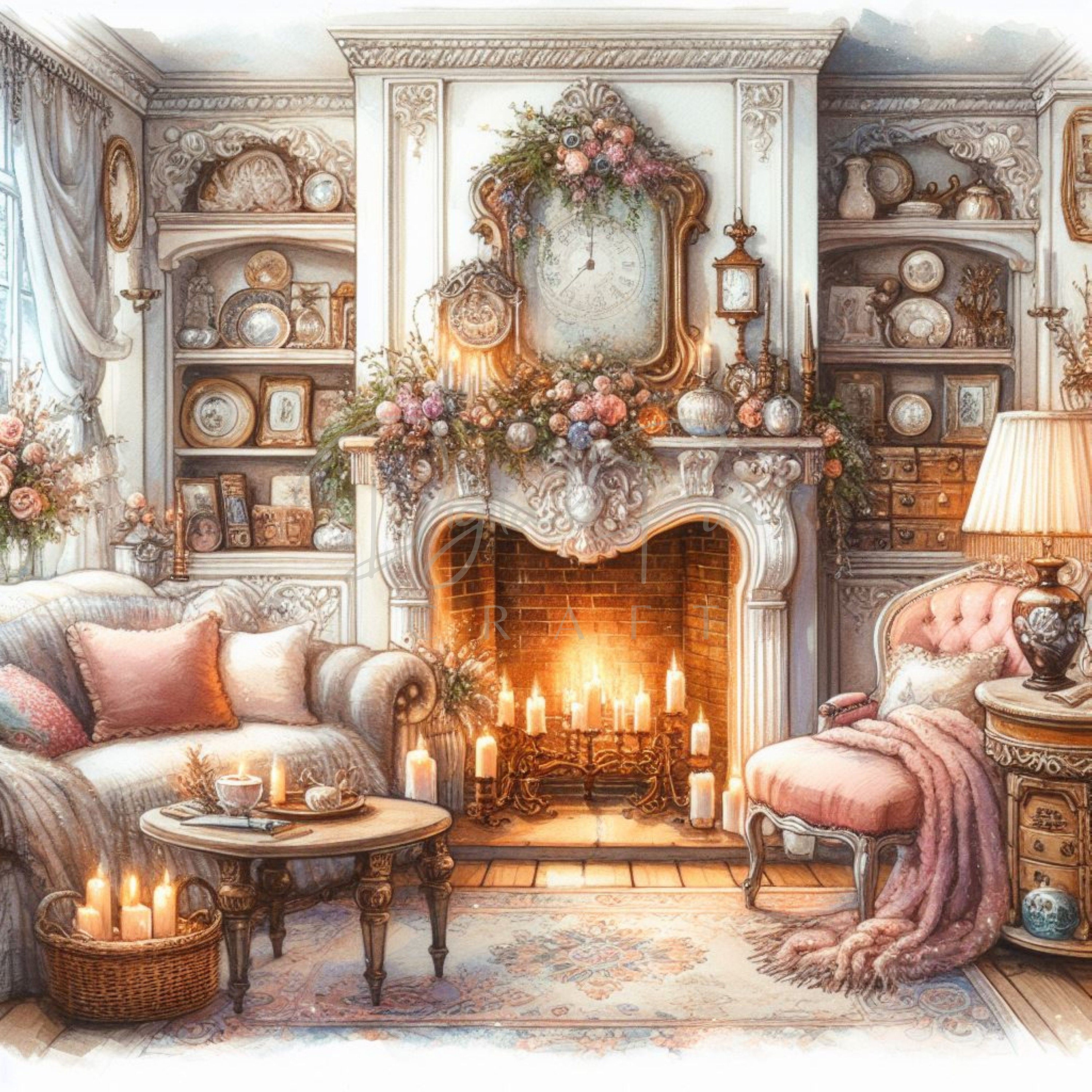 Shabby Chic Living Room, House Clipart, 12 High Quality Jpgs, Printable ...