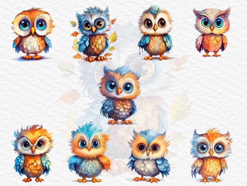 Colorful Owl Clipart PNG Bundle Watercolor PNG Files for - Etsy