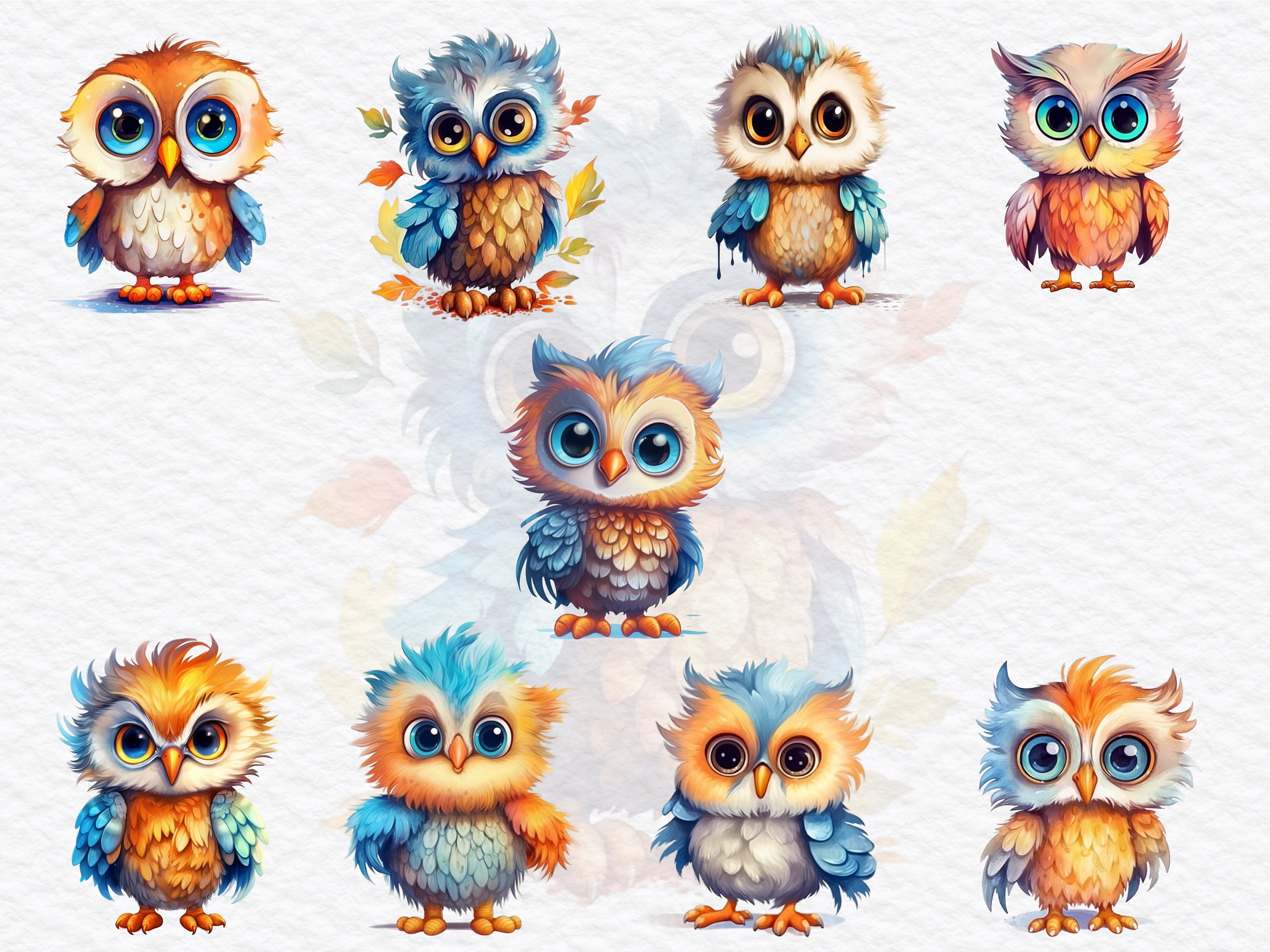 Colorful Owl Clipart PNG Bundle, Watercolor PNG Files for Sublimation ...