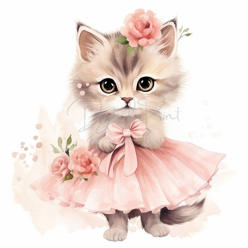 Kitten Princess Clipart, Flower Cat Clipart, 10 High Quality Jpgs ...